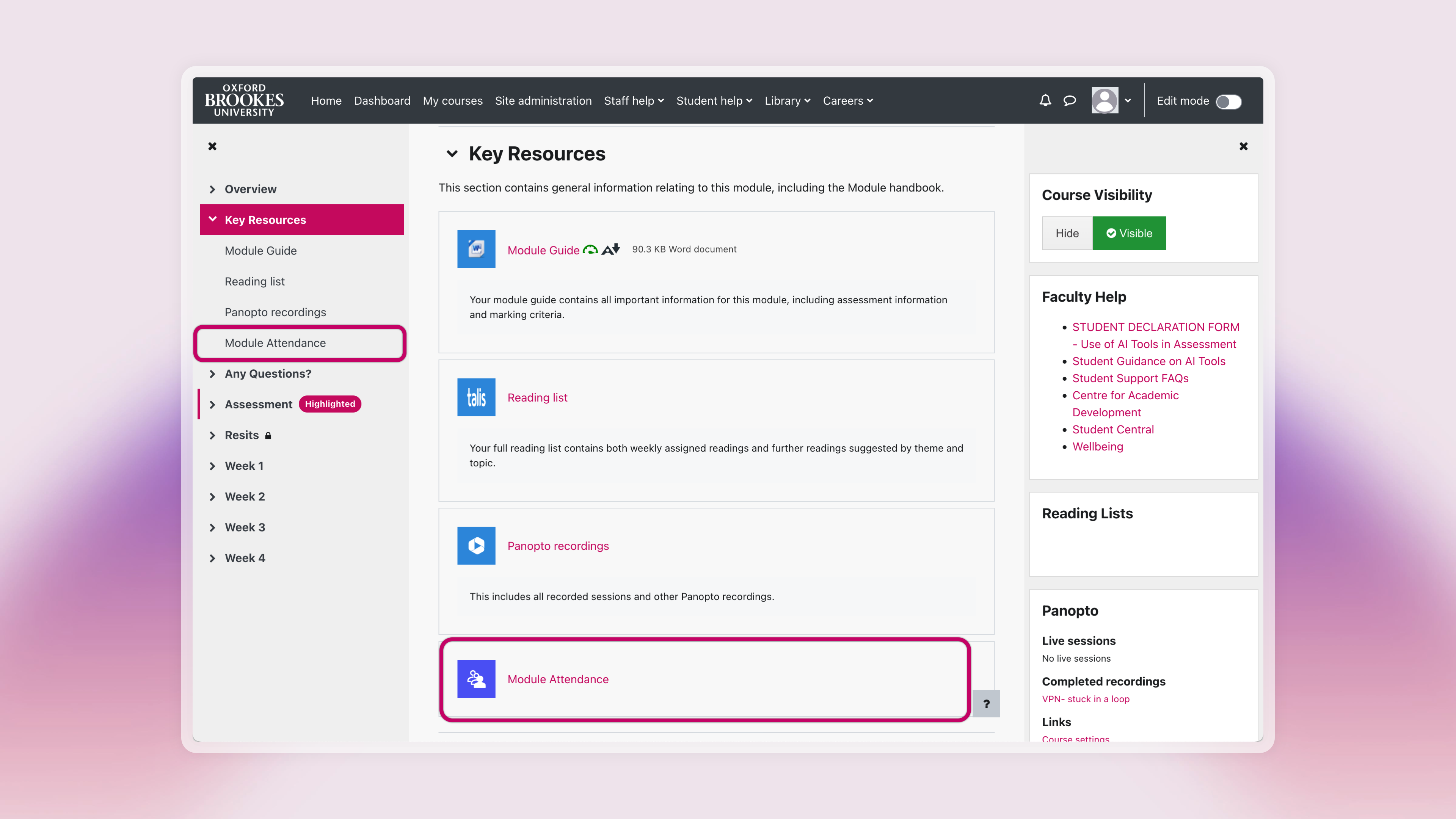 How do I find attendance in Moodle? – Digital Education Support at Brookes